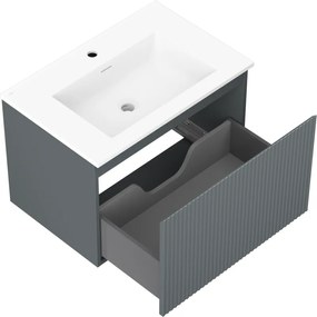 Mexen Rivel, koupelnová skříňka 70 cm s umyvadlem Otis, 1 zásuvka, drážkovaná, grafitová matná/bílá matná, 91A20-07047-1-BF66-W18M01