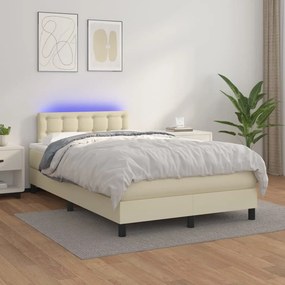 Box spring postel s matrací a LED krémová 120x200 cm umělá kůže 3134215