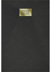 Mexen Hugo, obdélníková sprchová vanička SMC 120 x 70 cm, černá, zlatá krytka, 42707012-G
