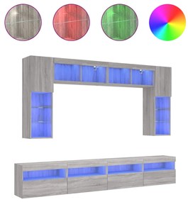 8dílná obývací stěna s LED osvětlením šedá sonoma - Default Title