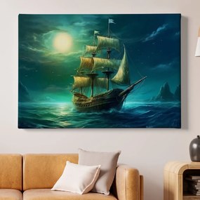 Obraz na plátně - Velká plachetnice na moři za úplňku FeelHappy.cz Velikost obrazu: 120 x 80 cm