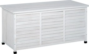 Outsunny Zahradní Úložná Truhla 284L Dřevěná Bedna Voděodolná s Otevíracím Víkem a Žaluziovým Designem 127x56x60 cm Bílá | Aosom