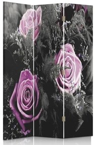 Ozdobný paraván Růže Květiny - 110x170 cm, třídílný, obustranný paraván 360°