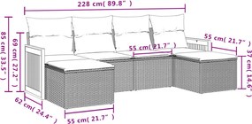 6dílná zahradní sedací souprava s poduškami šedá polyratan 3260303