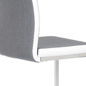 AUTRONIC Jídelní židle chrom / šedá látka + bílá koženka