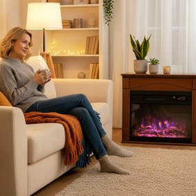 HOMCOM elektrický krb 1000W/2000W, dekorativní krb s 3D plamenovým efektem ve 6 barvách a 3 úrovních jasu, 68,5 x 27,5 x 63 cm, hnědá