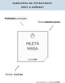 Samolepka na kořenky MLETÁ MASA průhledná  5 × 5 cm základní písmo