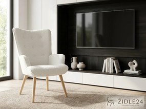 Relaxační křeslo ušák SKALA - bílá bouclé látka