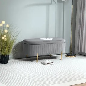 HOMCOM Lavice s víkem a úložným prostorem, potah z látky, dřevo, kov, šedá + zlatá