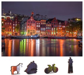 Puzzle wooden city dřevěné puzzle noční amsterdam 2v1, 75 dílků eko