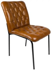 Hnědá kožená jídelní židle kovové nohy Mees – 47x60x90 cm
