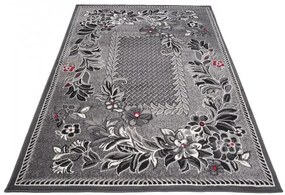 Kusový koberec CHEAP 7192B Květy tmavě šedý Rozměr: 60x100 cm