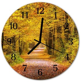 Nástěnné hodiny obrazové na skle - Podzimní cesta