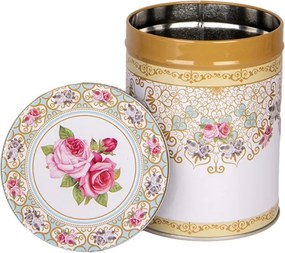 Sada 4 žluto-bílé kovové krabičky s ornamenty a květy – 11 / 9 / 8 / 6 cm
