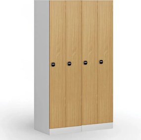 Zúžená kovová šatní skříňka S1, 2 oddíly, 1850 x 500 x 500 mm, RFID zámek, laminované dveře, dub přírodní