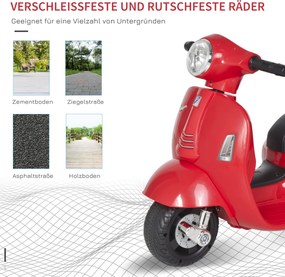 HOMCOM VESPA elektrická motorka dětská motorka elektrické vozidlo 18-36 měsíců 3 km/h LED světlo zvuk PP plast kov červená 66,5 x 38 x 52 cm | Aosom