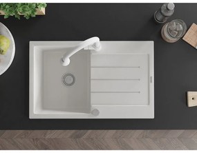 Mexen Bruno, 1-komorový granitový dřez 795x495x200 mm a dřezová baterie Elia, bílá, 6513-20-670101-20