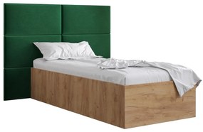 Jednolůžková postel s čalouněným čelem 90 cm Brittany 2 (dub craft zlatý + zelená) (s roštem). 1045920
