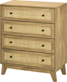 HOMCOM Úzká komoda se 4 zásuvkami a rattanovými předními deskami - 80x35x95 cm | Aosom