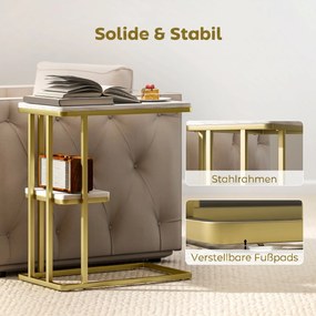 HOMCOM Odkládací stolek, úzký C-tvarovaný konferenční stolek s úložným prostorem, moderní noční stolek pro malé místnosti, 50 x 30 x 57,5 cm