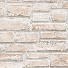 Vinylová tapeta na zeď Wood´n Stone 662125, rozměr 10,05 m x 0,53 m, cihla světle hnědá, A.S.Création