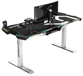 Herní stůl ULTRADESK FORCE SNOW – černá/bílá 166x70 cm, RBG podsvícení