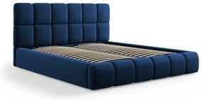 Tmavě modrá sametová čalouněná dvoulůžková postel s úložným prostorem s roštem 180x200 cm Bellis – Micadoni