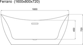 Volně stojící akrylátová vana REA FERRANO SLIM 160x80 cm bílý, sifon Click-Clack - zlatý kartáčovaný
