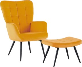 Křeslo s podnoží, žlutá Velvet látka/černá, HABEN
