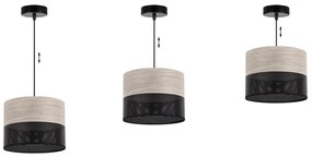 Light Home Závěsné svítidlo Wood, 1x světle béžová dubová dýha/černé plastové stínítko, (fi 20cm)