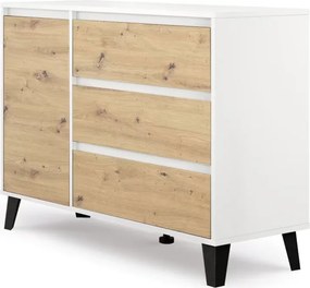 Komoda Borg 1d3s bílá / dub artisan