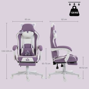 HOMCOM ergonomická herní židle s kočičími oušky, fialová