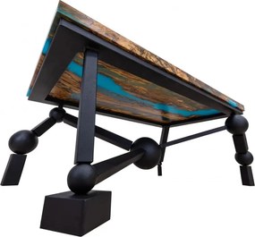 Konferenční stůl PLANETÁRIUM ze špaltovaného buku a fluorescenční  epoxidové pryskyřice 96x59