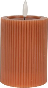 Hnědá válcová svíčka s vroubkováním Led Candle - Ø 8*13 cm / 2*AA