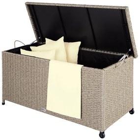 Zahradní úložný box, polyratan, kolečka, 117 x 53 x 60 cm, krémový 106707