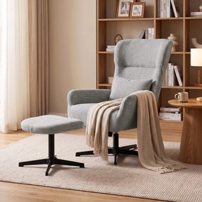 HOMCOM 360° otočné lounge křeslo s podnožkou, výškově nastavitelné, potah z chenille, s bederním polštářem, krémově bílé 83F-010V00GY