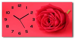 Wallmuralia Skleněné hodiny na stěnu tiché Červená růže 60x30 cm