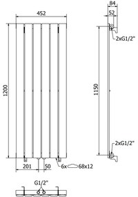 Mexen Boston designový radiátor 1200 x 452 mm, 611 W, Černá - W213-1200-452-00-70