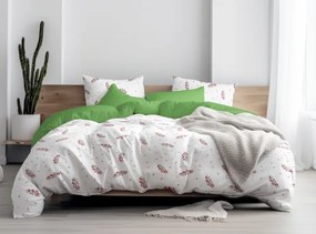 Ervi Bavlněné povlečení oboustranné - Růžový květ jara/zelené