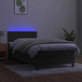 Box spring postel s matrací a LED tmavě šedá 90x200 cm samet 3134322