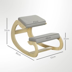 HOMCOM Ergonomický houpací kloubní židle pro home office, ke zlepšení držení těla, světle šedá