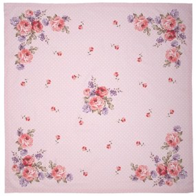 Růžový bavlněný ubrus na stůl s růžemi Dotty Rose – 100x100 cm