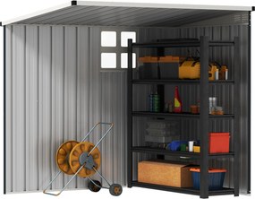 Metalový zahradní přístřešek Outsunny 2.6m² 128x193x181cm s pultovou střechou, oknem a zámkem, odolný proti počasí pro zahradní a venkovní použití Tm…