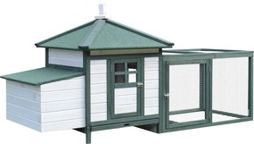 PawHut Kurník z Borového Dřeva s Výběhem a Odnímatelným Zásobníkem 196x76x97 cm Zelený a Bílý | Aosom