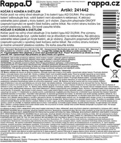 RAPPA Kočár s okřídleným koněm / Se světlem / Délka 60 cm / 3x AG13 v