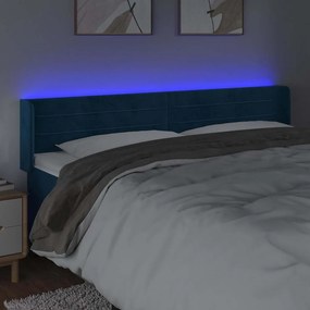 Čelo postele s LED tmavě modré 203 x 16 x 78/88 cm samet 3123446