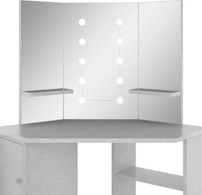 vidaXL Rohový toaletní stolek s LED světlem 111 x 54 x 141,5 cm [326535] Barva: Šedá