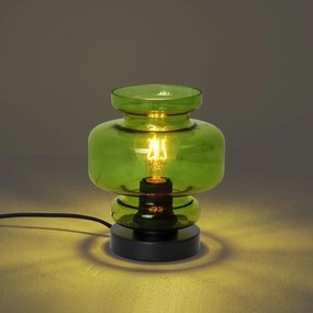 Retro stolní lampa černá se zeleným sklem - Denise