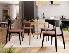 Kulatý stůl Vidariko FI 100 se 6 židlemi ST80 01, barva: natura, barva: černá, Potah: Magic Velvet 2258