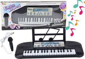 LEAN Toys Dětské elektrické piano s 37 klávesami, stojanem a mikrofonem, melodie, černé